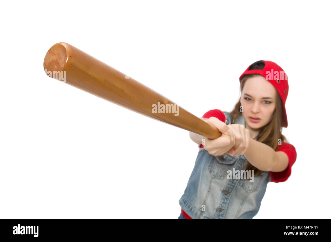 Pretty girl holding baseball bat isolated on white Stock Photo - Alamy