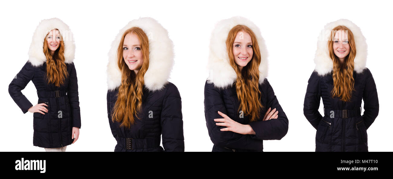 Pretty girl in warm clothes isolated on white Stock Photo - Alamy