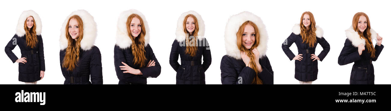 Pretty girl in warm clothes isolated on white Stock Photo - Alamy