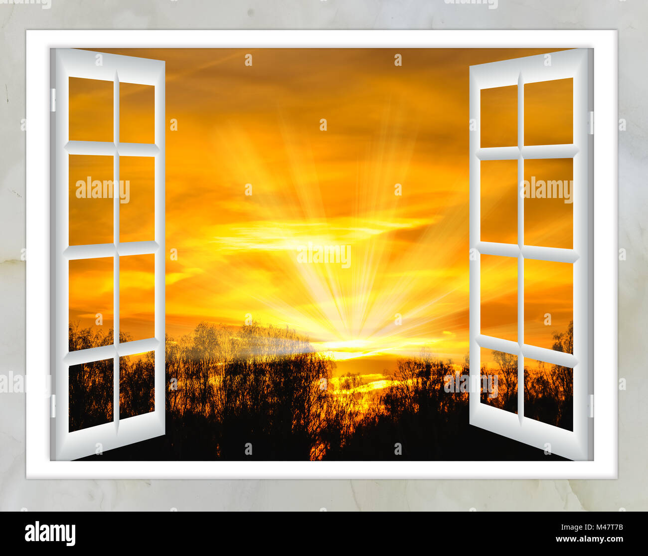 open window view of the sky with clouds sunrise Stock Photo - Alamy