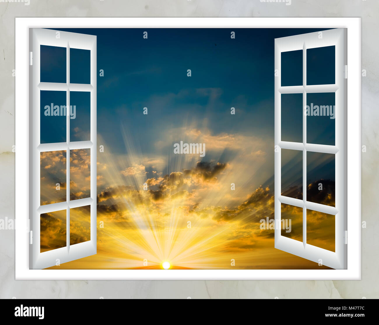 open window view of the sky with clouds sunrise Stock Photo - Alamy