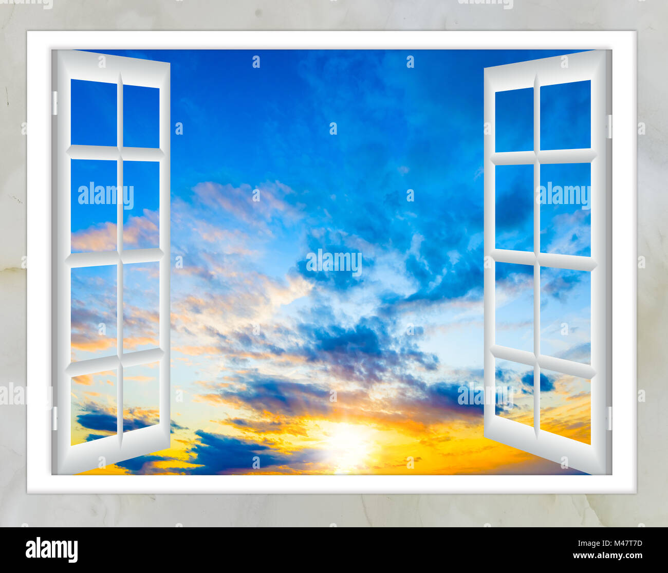 open window view of the sky with clouds sunrise Stock Photo - Alamy