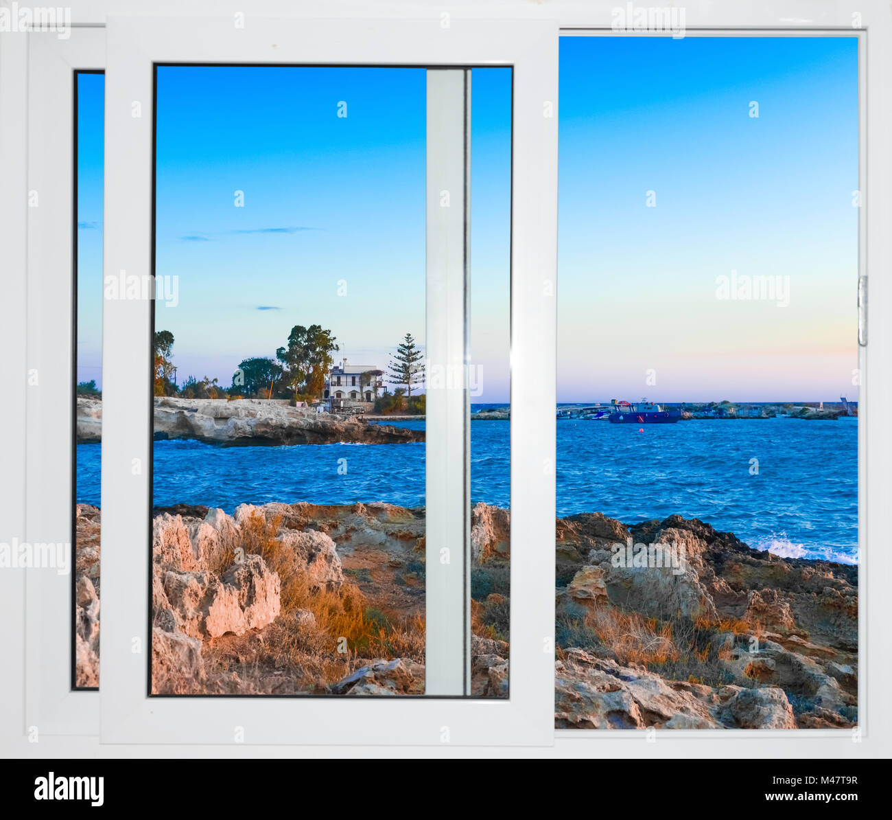 nature landscape through a window with curtains Stock Photo - Alamy