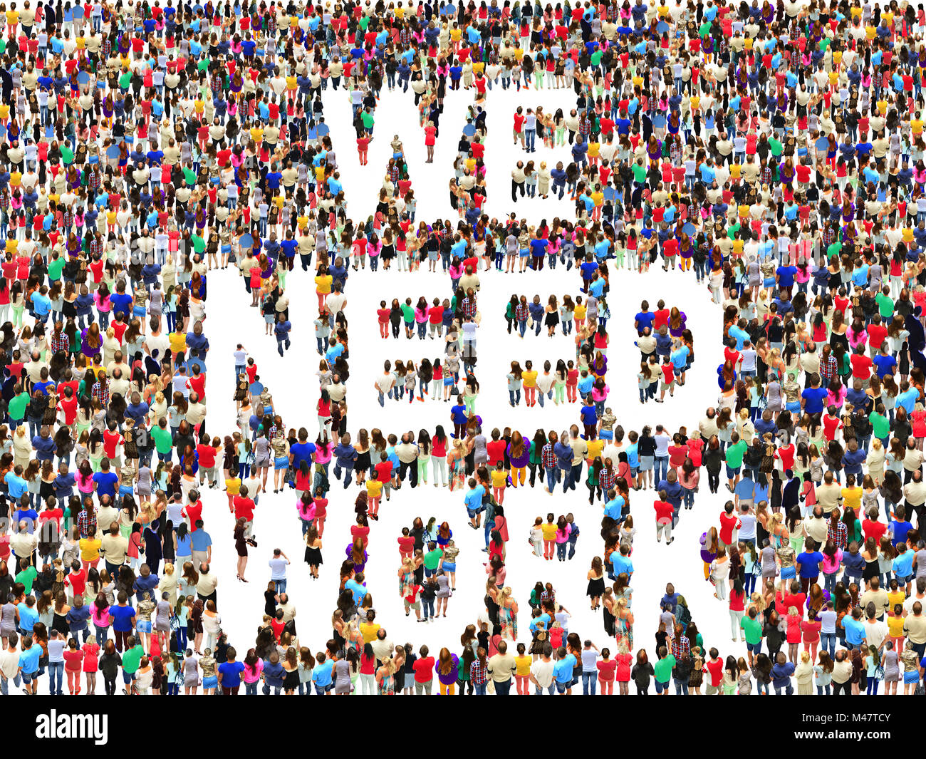 crowd of people with inscription we need work Stock Photo - Alamy