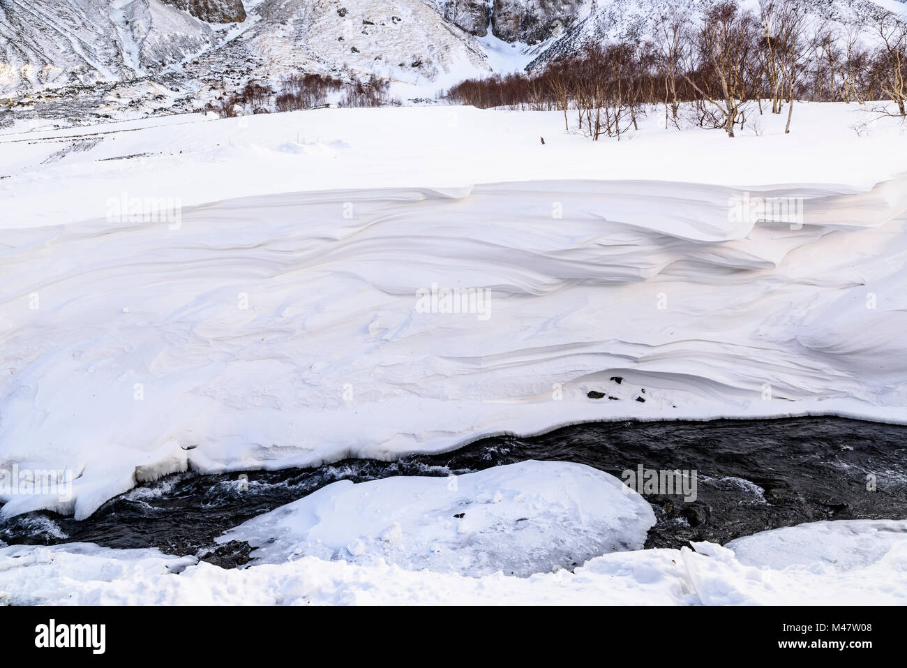 At Changbai Mnt. waterfall, the snow formation and pattern cause by ...