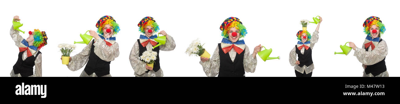 Female clown with watering can isolated on white Stock Photo - Alamy