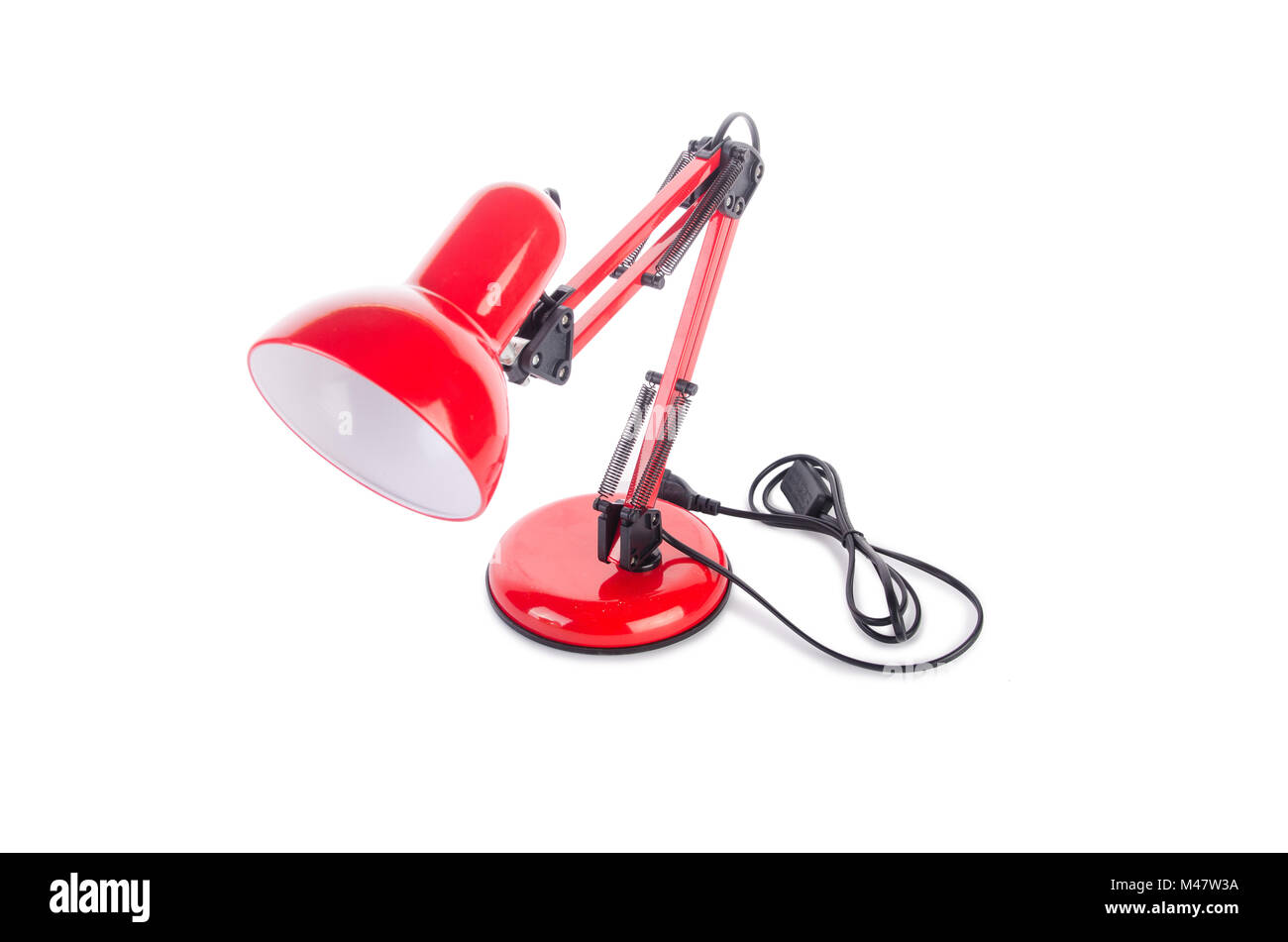 Red table top adjustable lamp isolated on white Stock Photo - Alamy