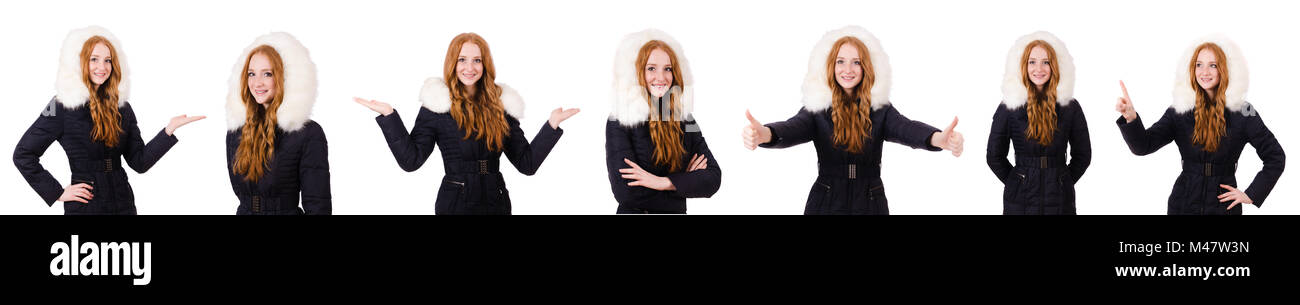 Pretty girl in warm clothes isolated on white Stock Photo - Alamy