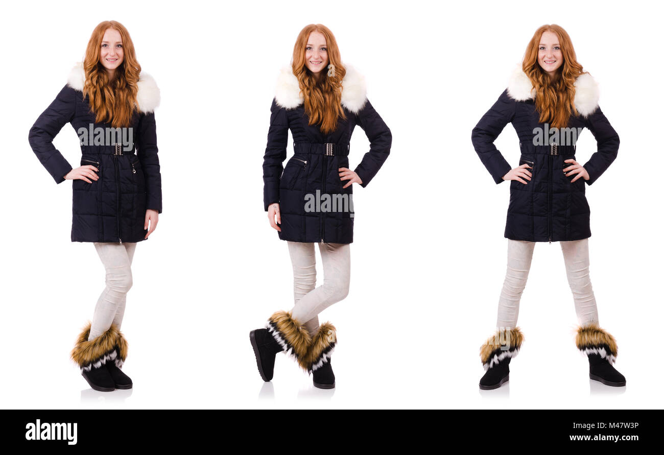 Pretty girl in warm clothes isolated on white Stock Photo - Alamy