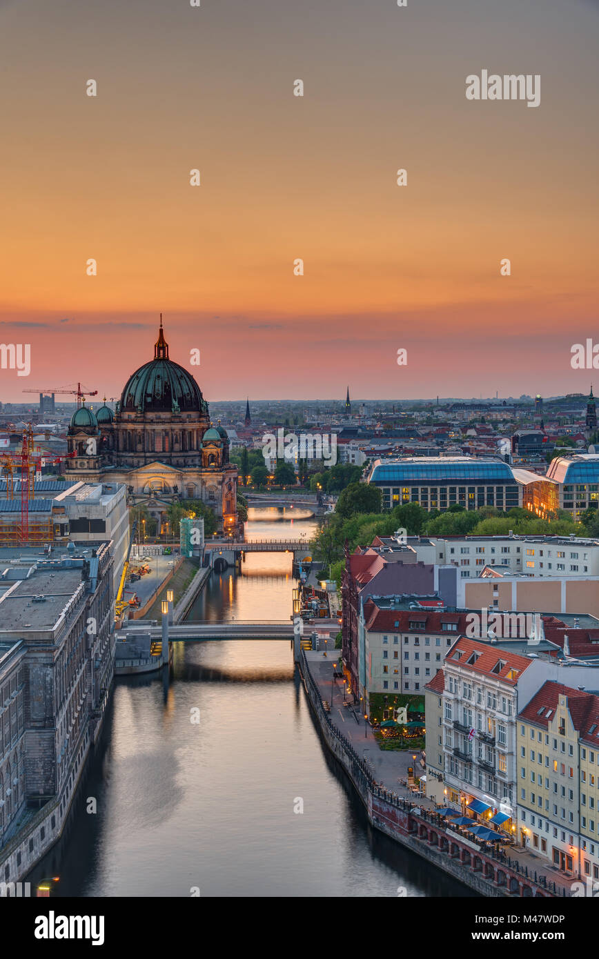 The Spree river in Berlin with the cathedral at sunset Stock Photo - Alamy