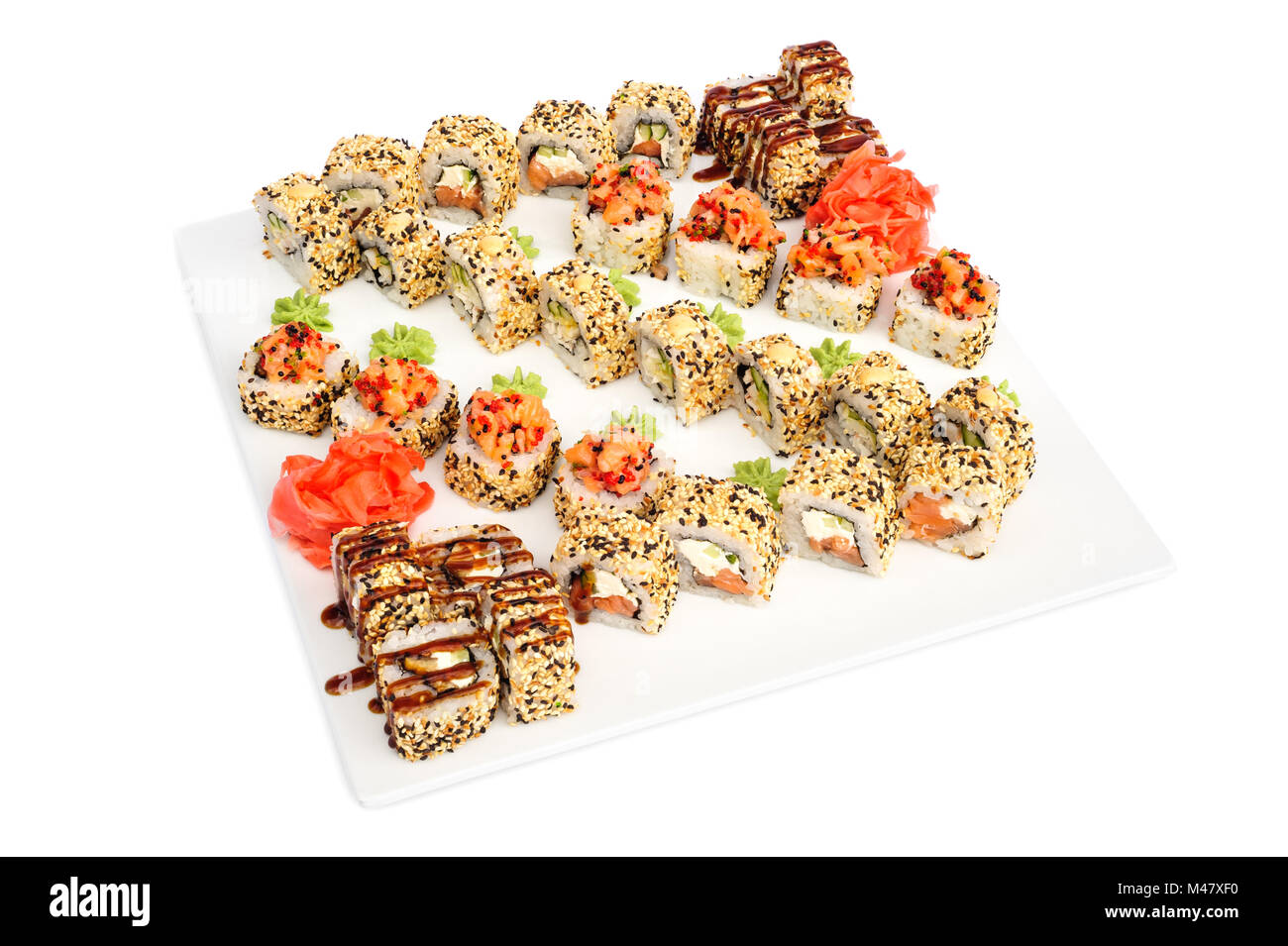 Sushi set salmon avocado on Cut Out Stock Images & Pictures - Alamy