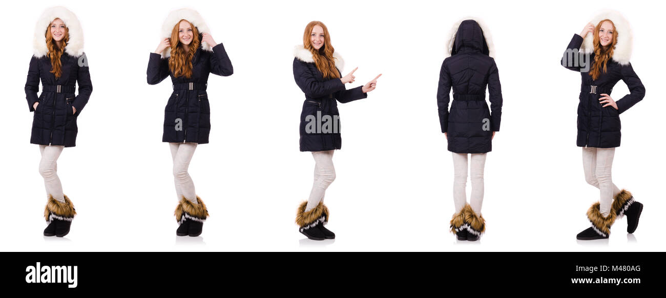 Pretty girl in warm clothes isolated on white Stock Photo - Alamy