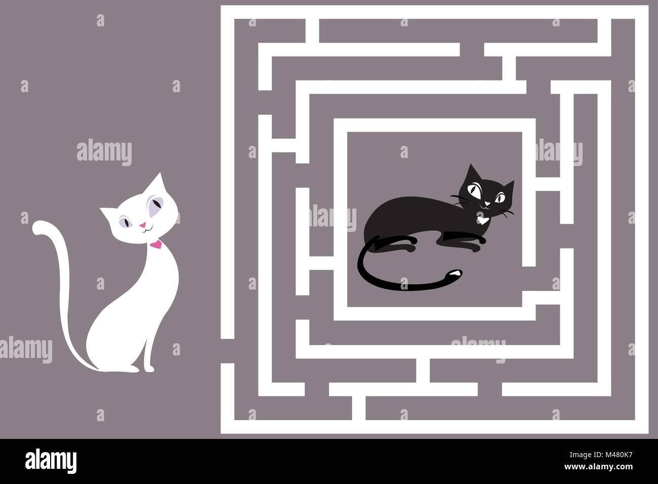 Cute Cat's Maze Game .Help cat to find his love. Vector illustration ...