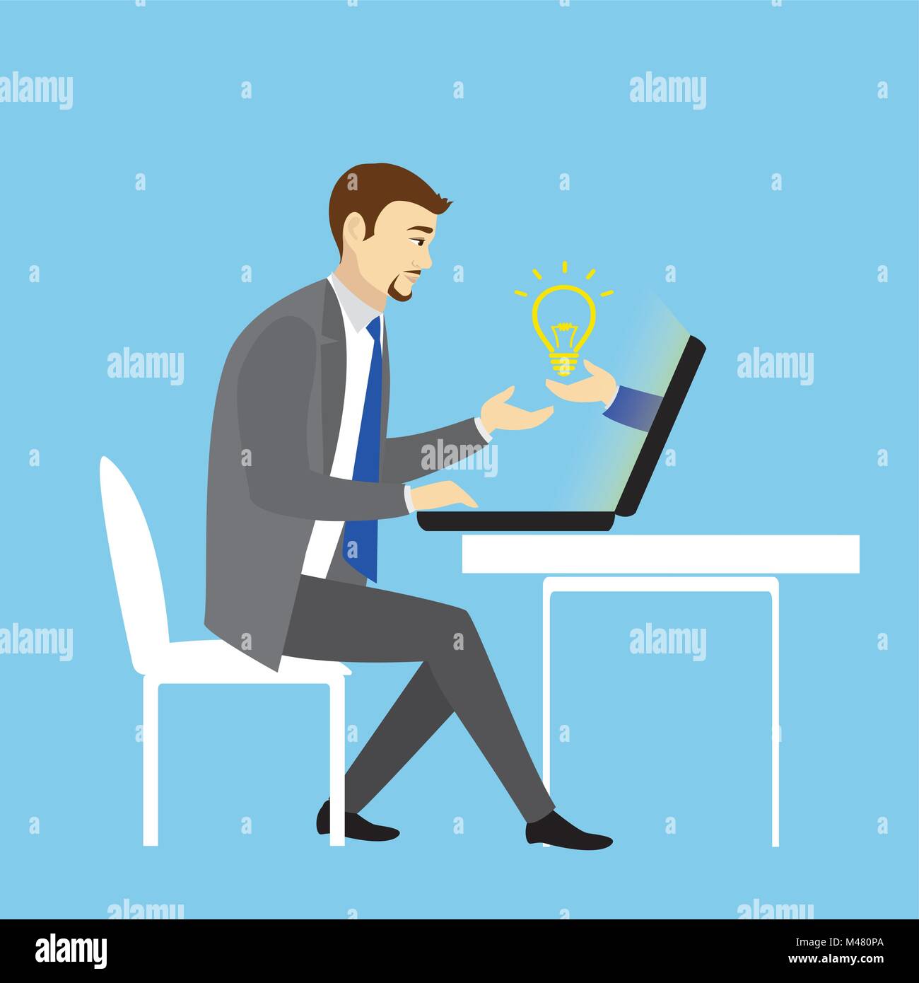 Man Working On laptop Computer.Businessman with finance idea.Cartoon ...