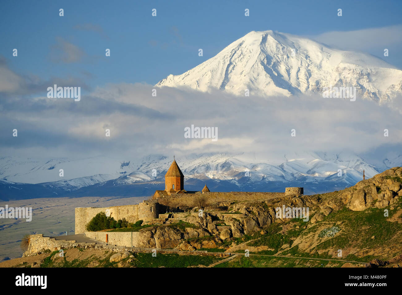 Ancient monastery in front of mountain Stock Photo - Alamy