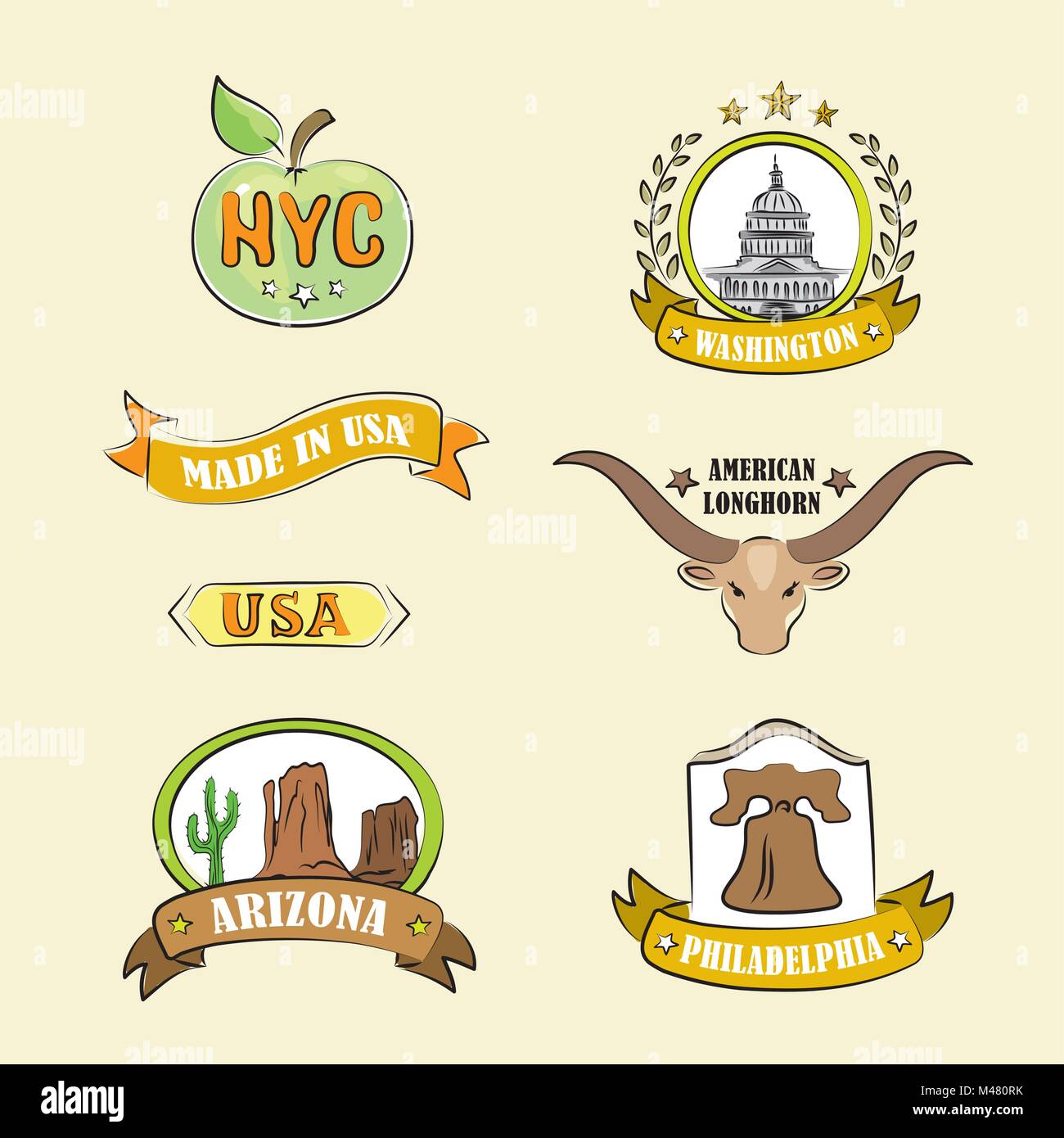 Logo or icon,label of various US regions and places, vector ...