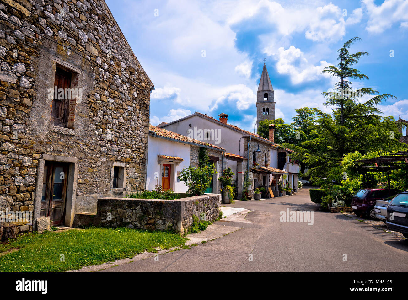 Stone village of Roc main street view Stock Photo - Alamy