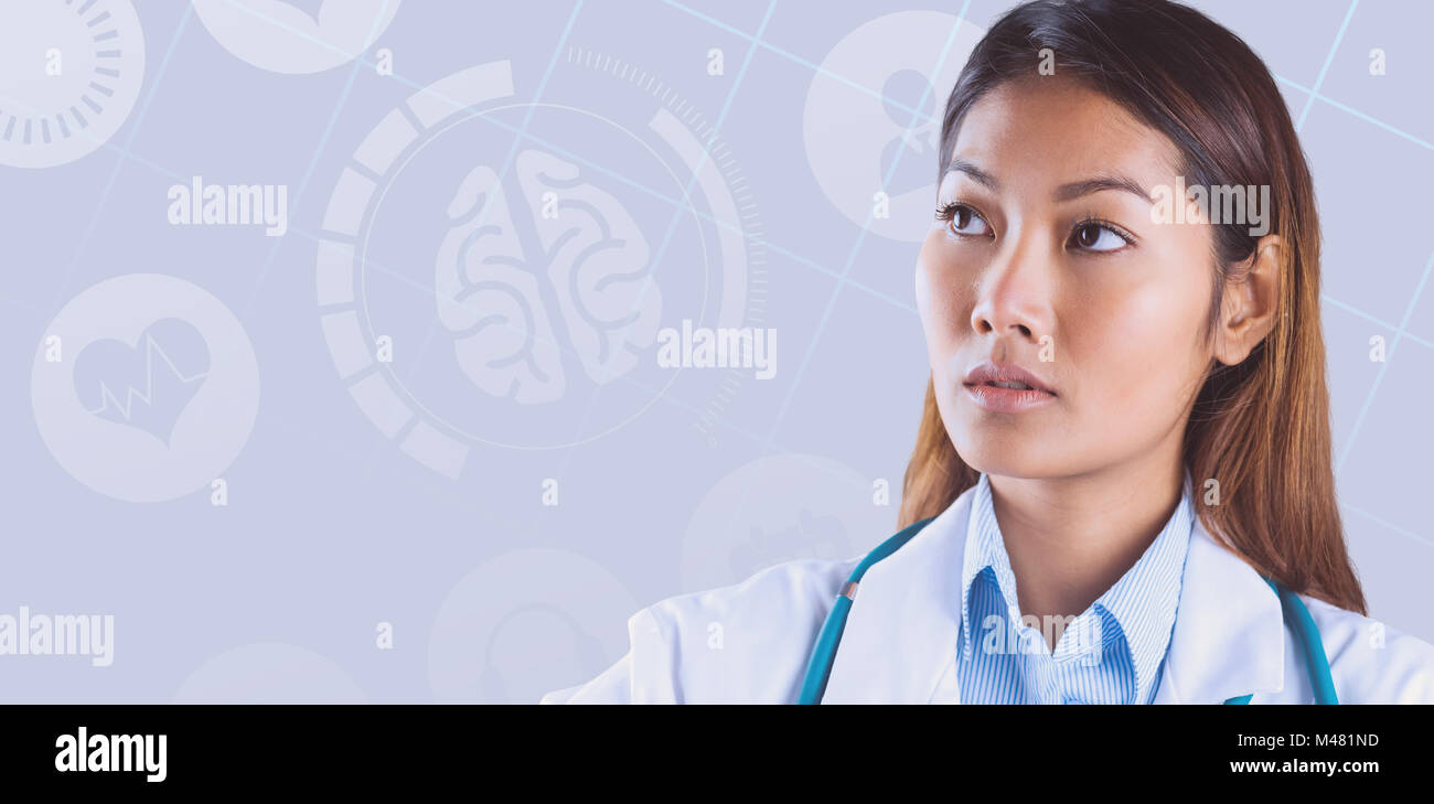 Composite image of focused asian woman thinking Stock Photo - Alamy