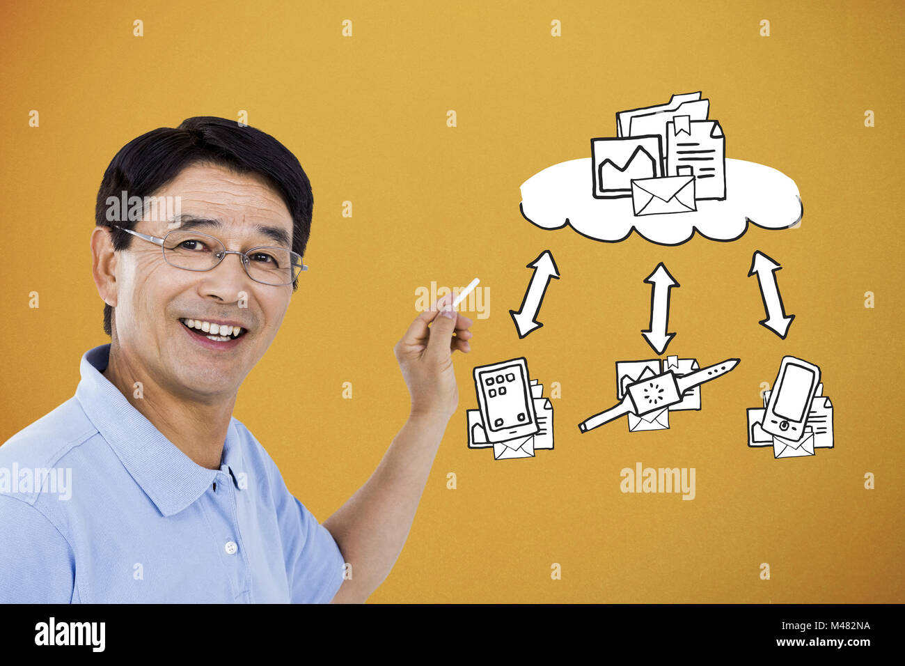 Composite image of elderly man pointing behind him Stock Photo - Alamy