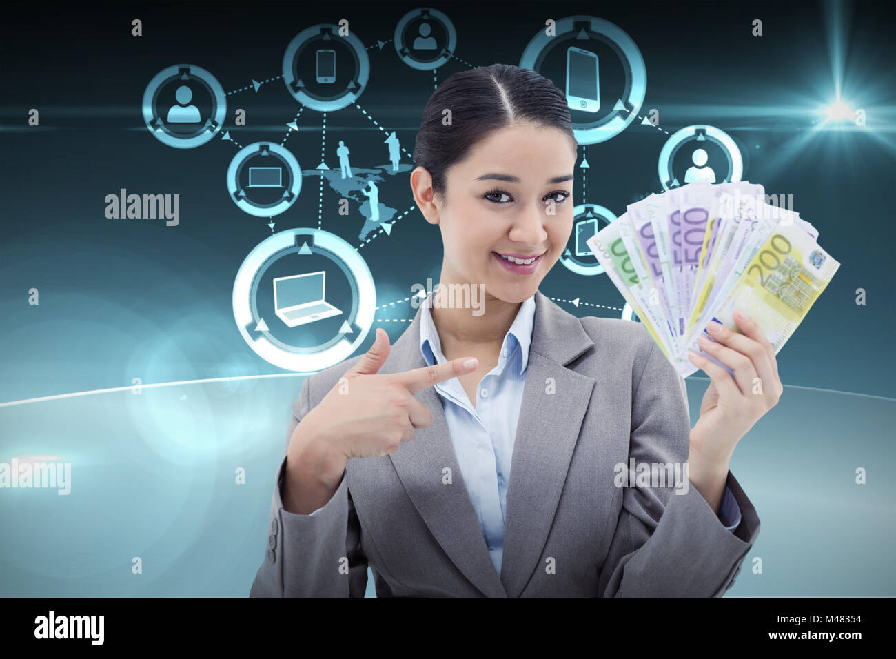 Composite image of smiling businesswoman holding bank notes Stock Photo ...