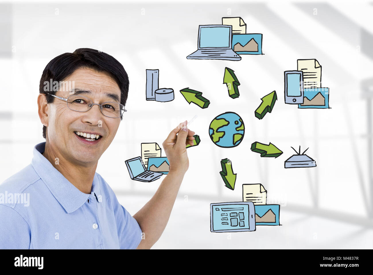 Composite image of elderly man pointing behind him Stock Photo - Alamy