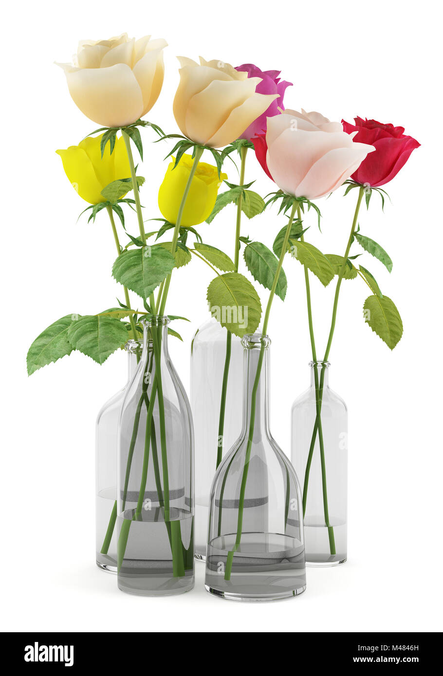 roses in glass vases isolated on white background Stock Photo - Alamy