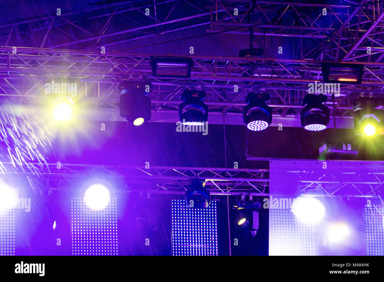 spotlights on stage with raindrops Stock Photo - Alamy