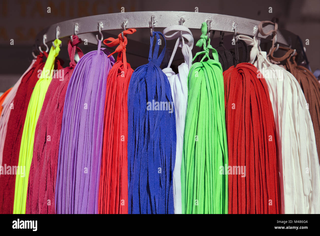 Many colorful shoestrings Stock Photo - Alamy