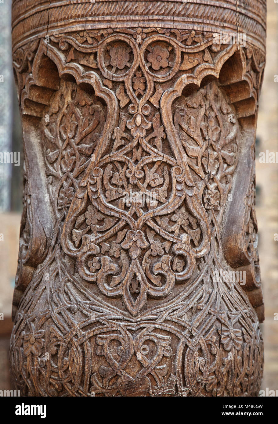 Carved wooden column, Uzbekistan Stock Photo - Alamy