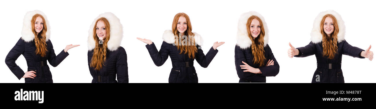 Pretty girl in warm clothes isolated on white Stock Photo - Alamy