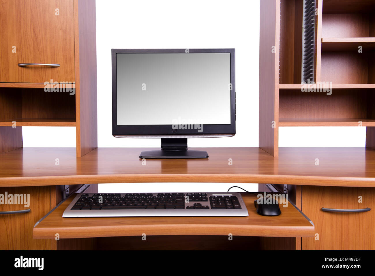 Computer home desk isolated on the white background Stock Photo - Alamy