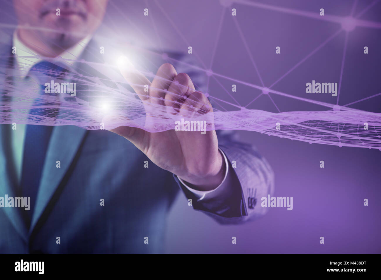 Businessman pressing virtual button in futuristic concept Stock Photo ...