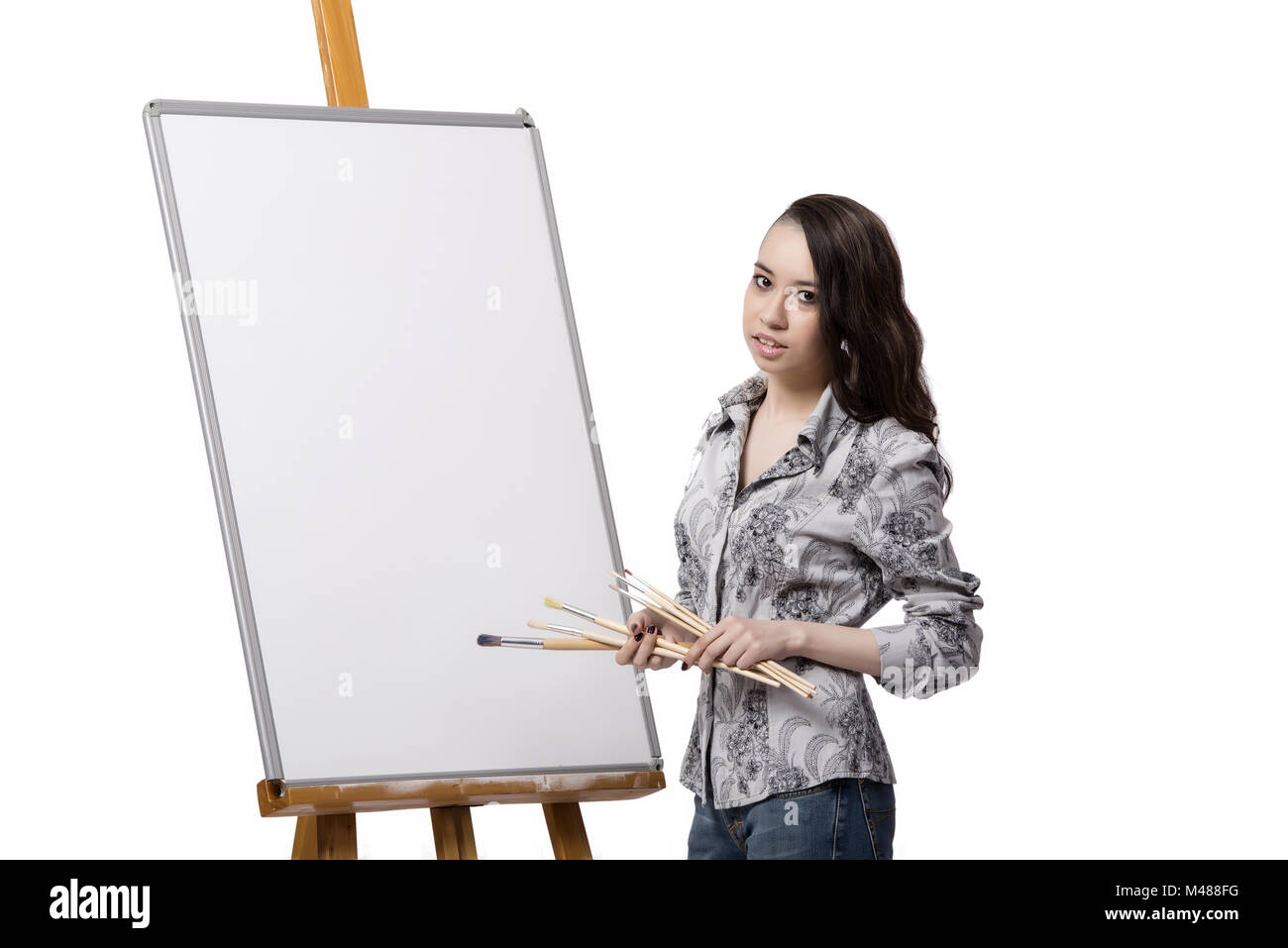 Female artist drawing picture isolated on white background Stock Photo ...