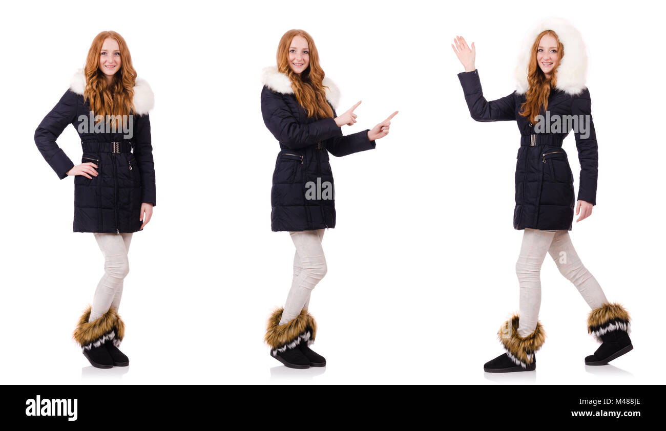 Pretty girl in warm clothes isolated on white Stock Photo - Alamy