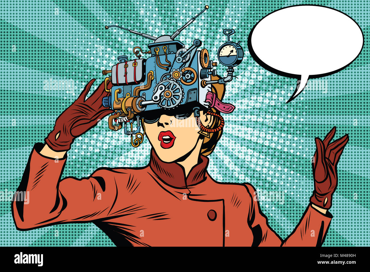 Virtual reality glasses retro girl science fiction Stock Photo - Alamy