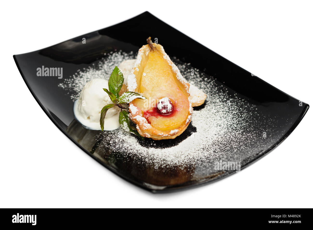 Baked Pear with Ice Cream Stock Photo - Alamy