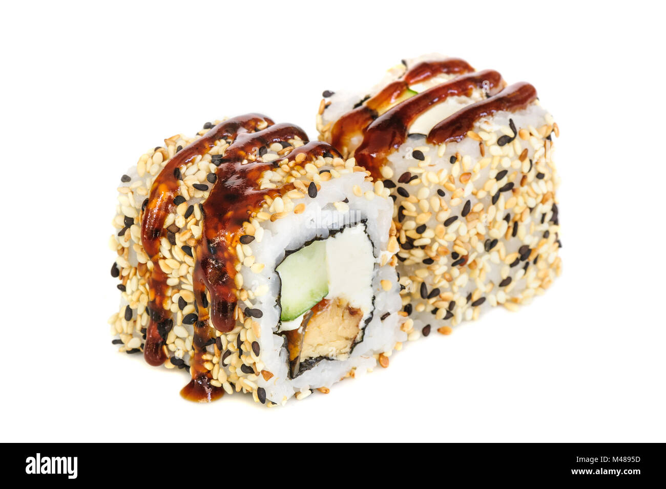 Uramaki maki sushi, two rolls isolated on white Stock Photo - Alamy