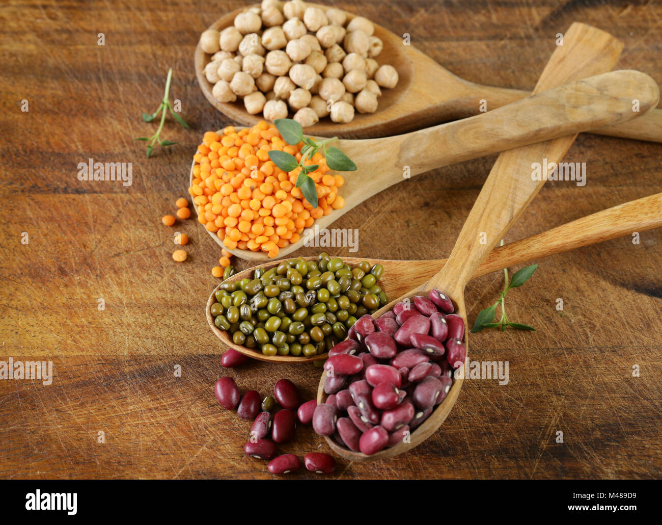 various kinds of legumes - beans, lentils, chickpeas, mung beans Stock ...