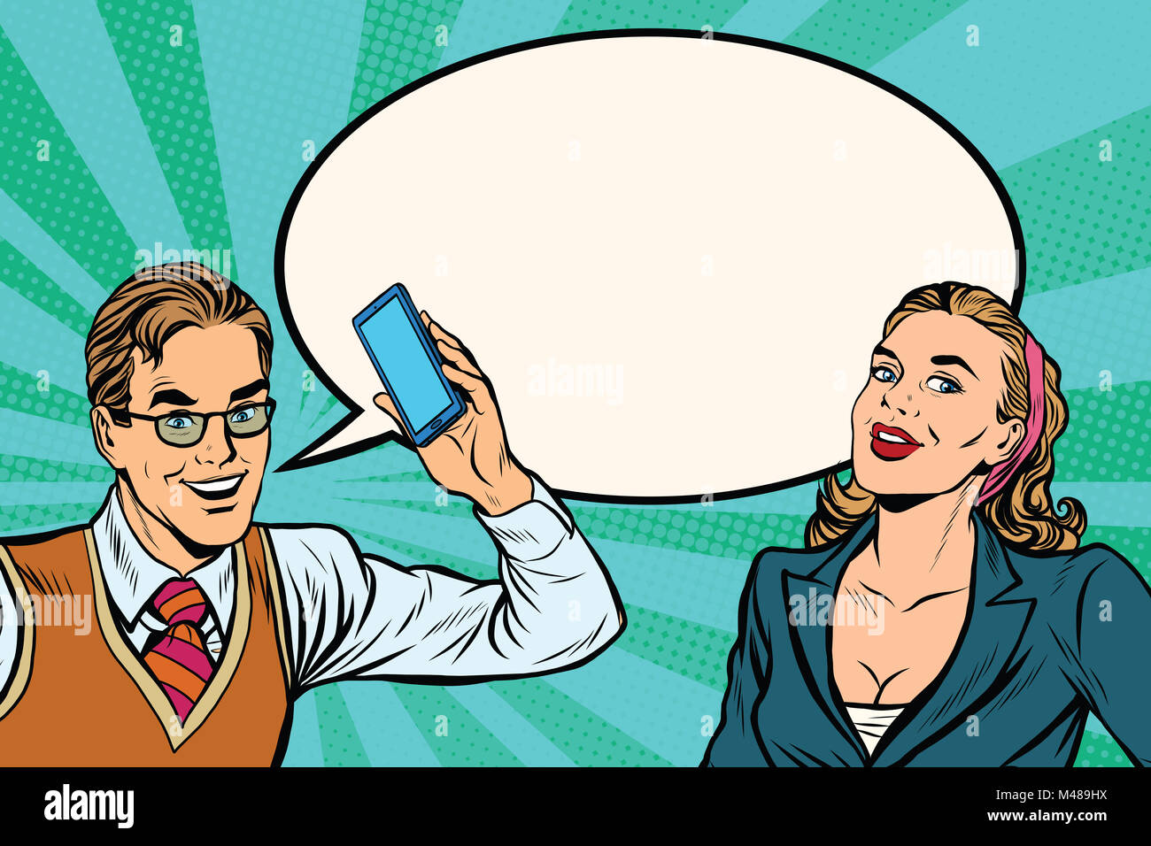 Male and female mobile phone dialogue Stock Photo - Alamy