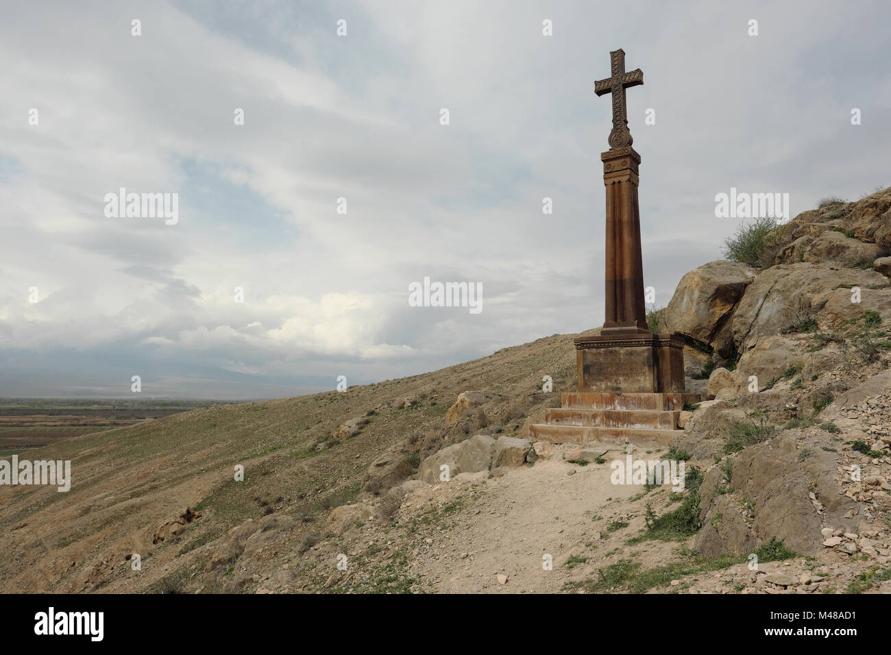 Christian cross near ancient monastery Khor Virap Stock Photo - Alamy