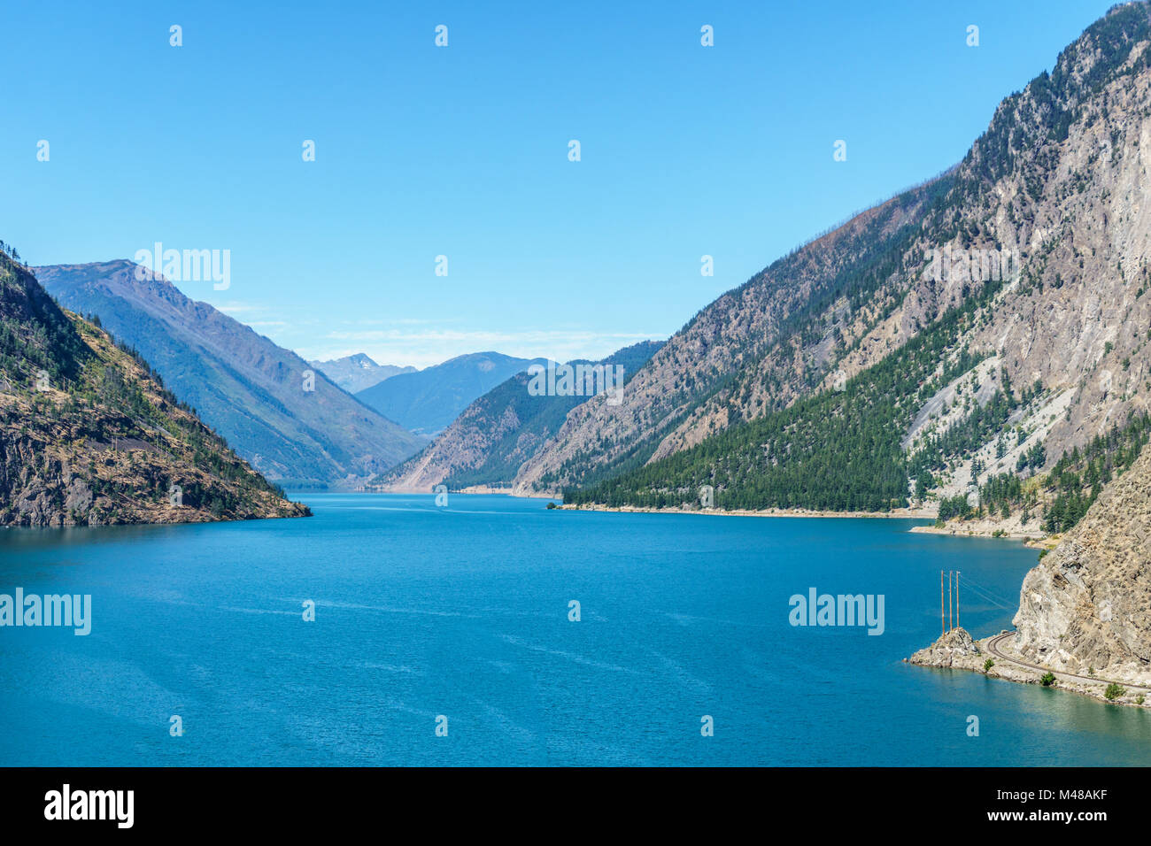 Seton lake near Lillooet British Columbia Canada high mountains with ...
