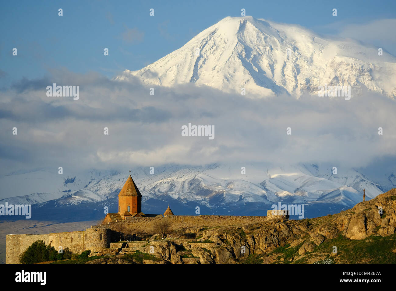 Ancient monastery in front of mountain Stock Photo - Alamy