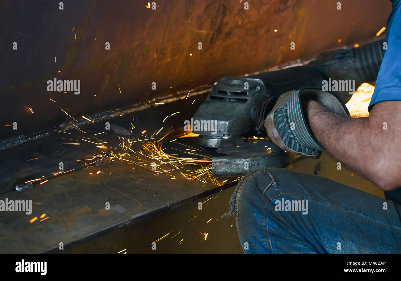Sparks from mechanical treatment of welded joints Stock Photo - Alamy