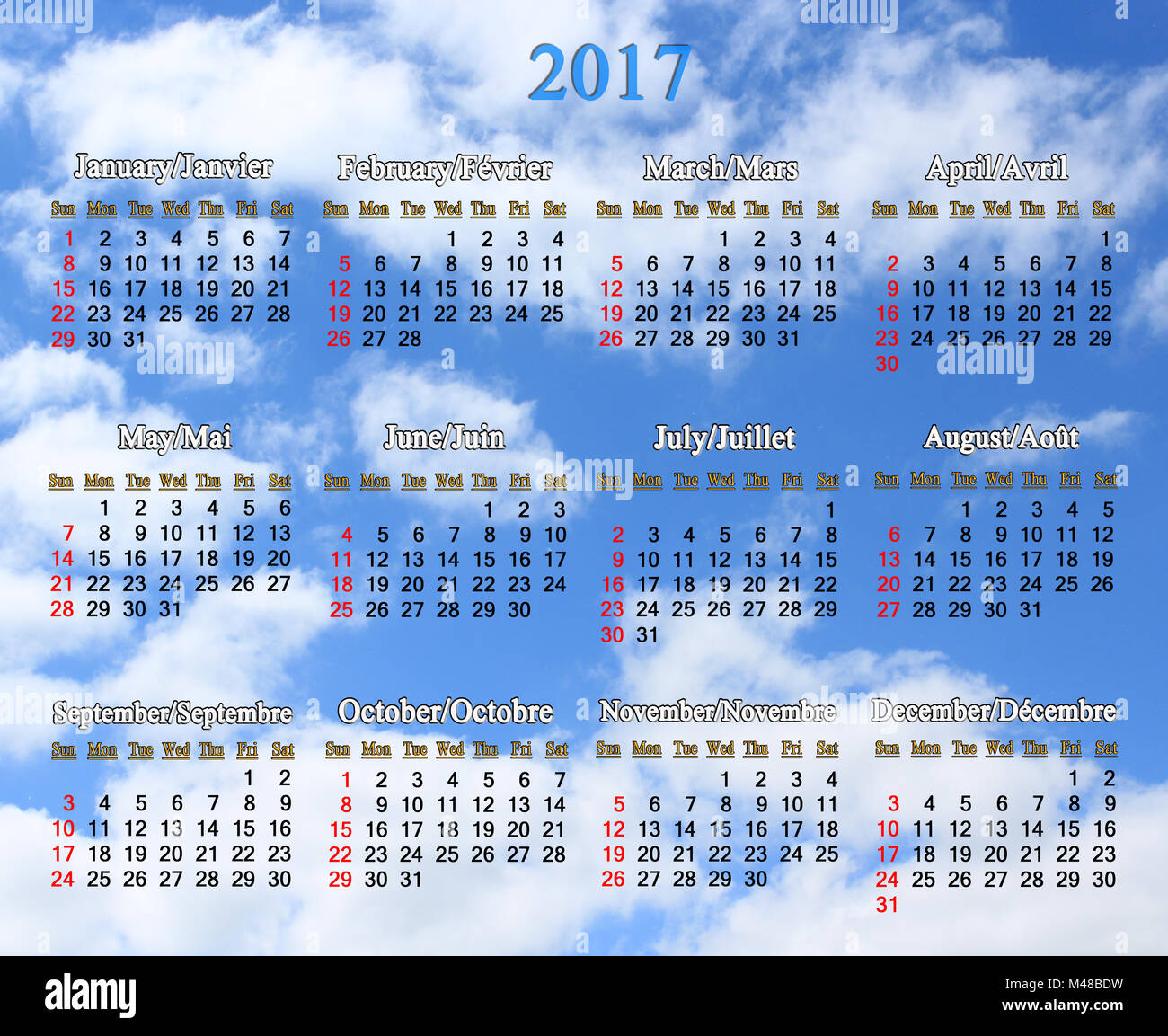 calendar for 2017 on the background of blue sky Stock Photo - Alamy