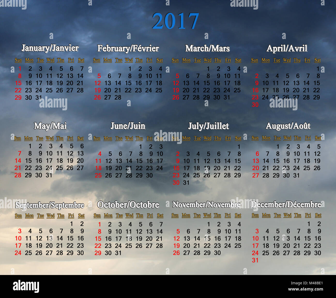 calendar for 2017 on the background of thunder sky Stock Photo - Alamy