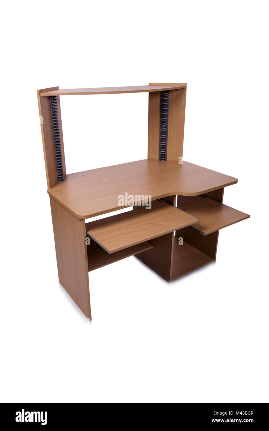 Computer home desk isolated on the white background Stock Photo - Alamy