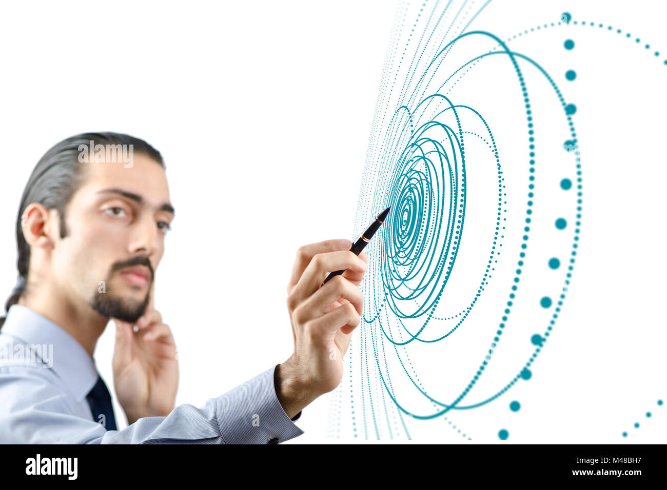 Businessman pressing virtual buttons in futuristic concept Stock Photo ...