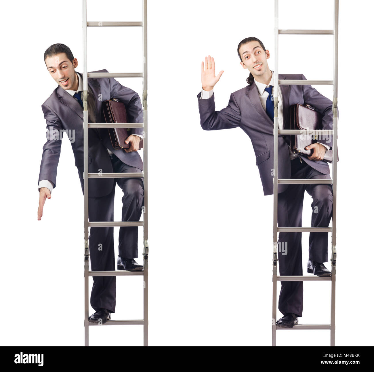 Businessman climbing the ladder isolated on white Stock Photo - Alamy