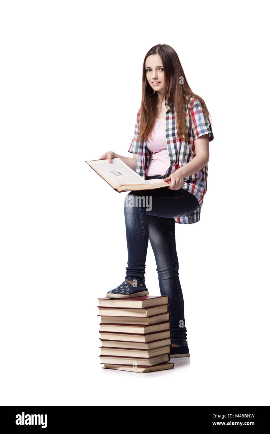 Student with books isolated on the white background Stock Photo - Alamy