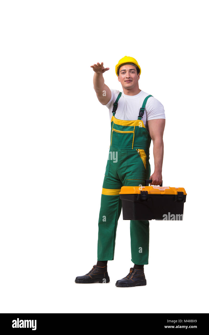Man with toolbox isolated on the white background Stock Photo - Alamy
